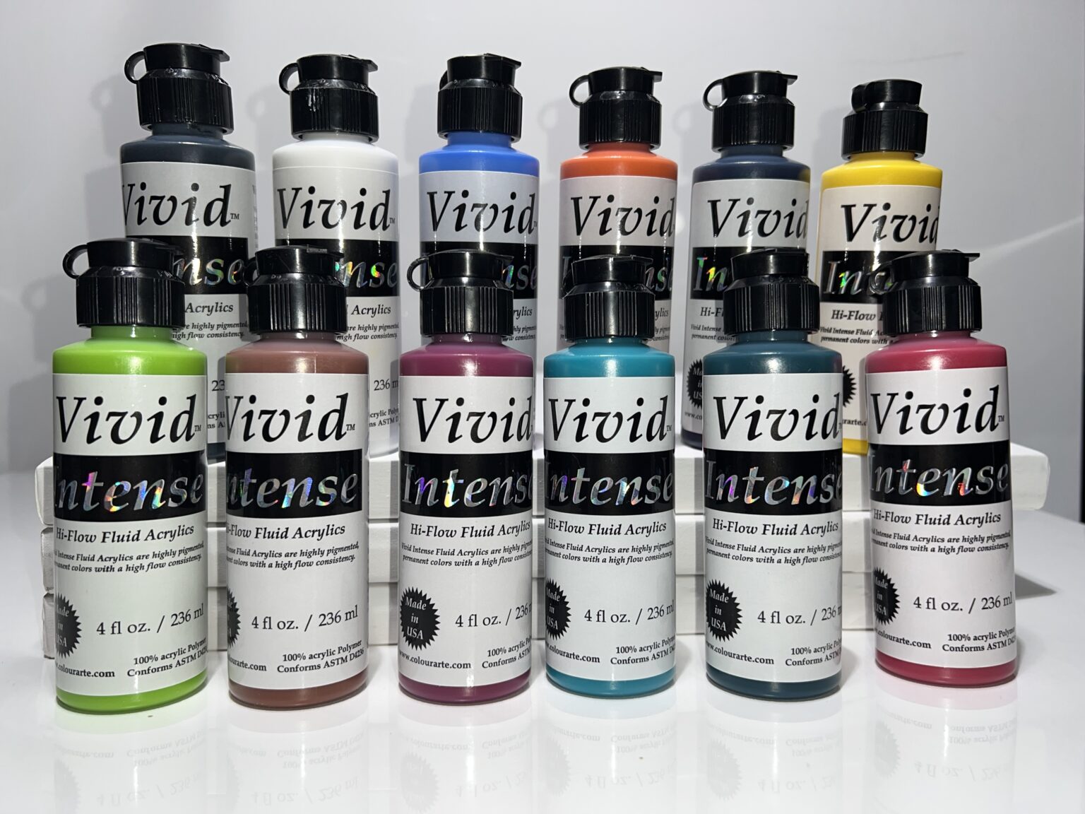 .Vivid Intense Fluid Acrylics 10PC set 1oz permanent colors |Dioxazine Violet, Hansa Yellow ...